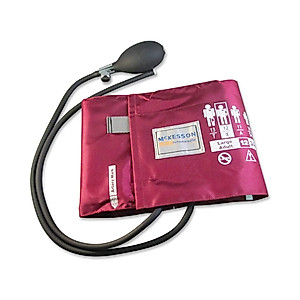 McKesson LUMEON Replacement Blood Pressure Cuff with Bulb and Valve, Nylon Cuff, 2-Tube Bladder, Burgundy, Adult Large, Gauge Not Included, 1 Count
