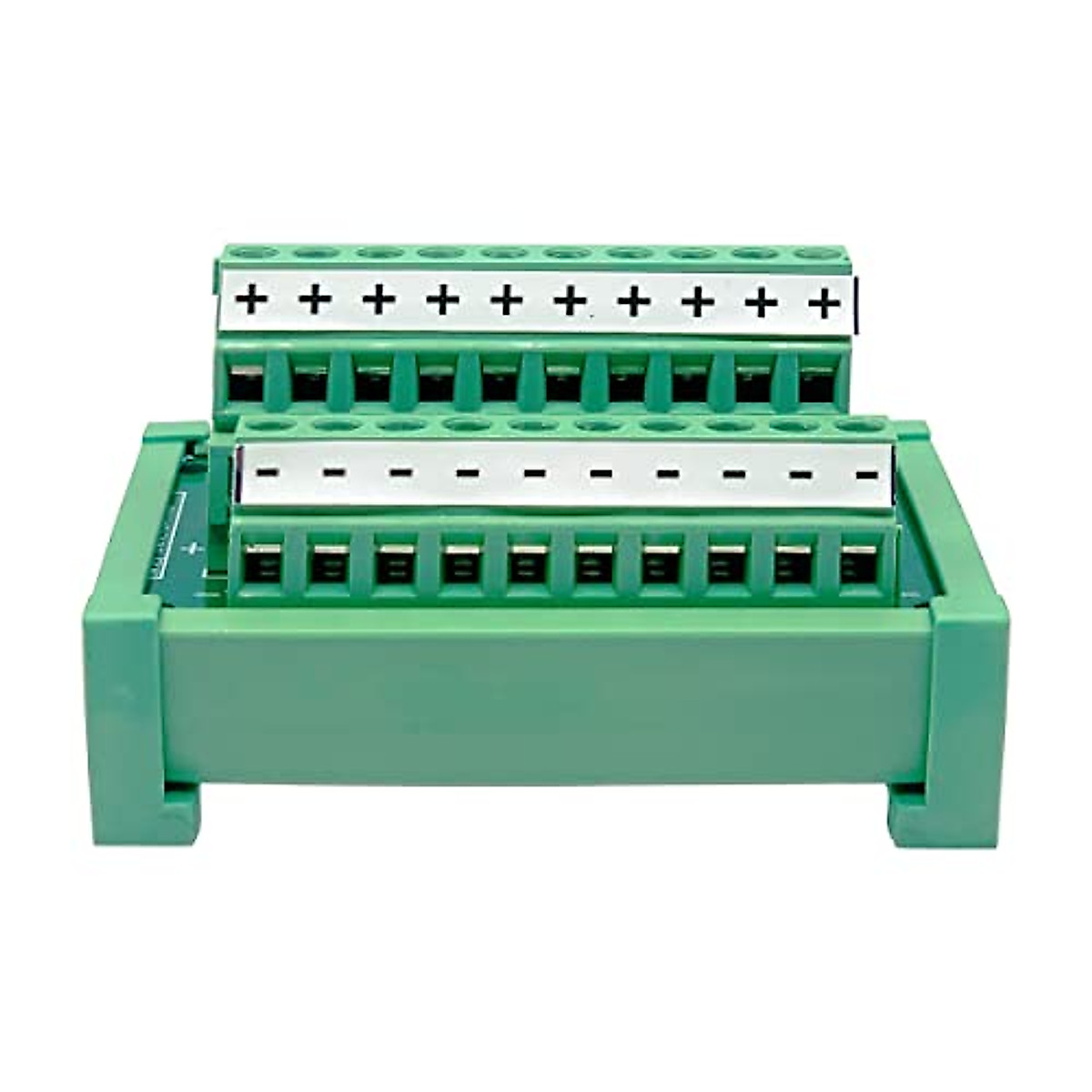 Jienk Screw Terminal Block Power Distribution Module, 25A DIN Rail Mounting Terminal Block Distribution Breakout Board for PLC Servo Power Amplifier (2 in 10 Out)