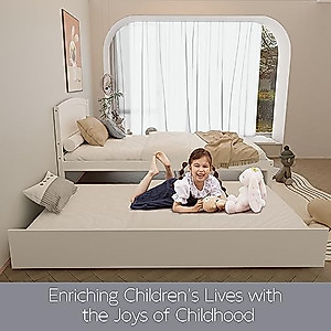 Xilingol Trundle Bed Twin, Solid Wood Bed Frames with Headboard and Wooden Slats Support, Twin Trundle Bed Frame Roll Out, Single Box Bed (No Box Spring Needed), White