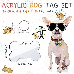24 Pieces Blank Acrylic Dog Tag Bone-Shaped Acrylic Dog ID Tags with 24 Pieces Key Chain Rings for DIY Dogs and Cats Pet Name Number Tags Crafts Decorations, 1.49 x 1 Inch