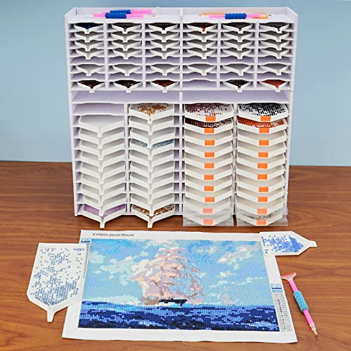 40 Grids Diamond Painting Tray Organizer Holder Drill Pen & Multi-Boat Tray Storage Rack Art Diamond Painting Accessories Kits, for Big Size Trays