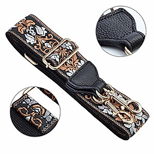 Purse Strap, 2"Wide Full Grain Cowhide Shoulder Strap Adjustable Replacement,Jacquard Embroidery Multi-pattern Crossbody Bag Straps for Handbag,Crossbody Bags(Embroidered yellow flower)