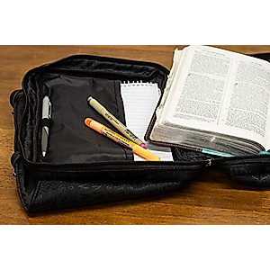 Dicksons Black Purse Fashion Jacquard Fabric Bible Cover Case with Handle, Large