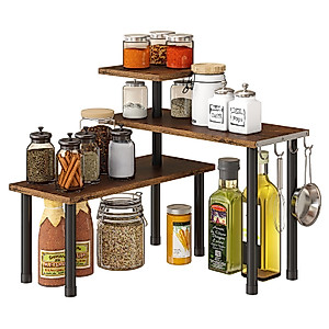 GHWIE Corner Shelf Organizer, 3 Tier Bamboo Kitchen Countertop Rack for Living Room, Office, Bookshelf Display Shelves, Space Saving Storage Shelves,Rustic Brown