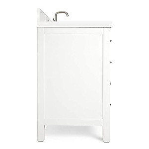 ARIEL 37" White Bathroom Vanity with 1.5" Edge Pure White Quartz Countertop & Backsplash, Right Rectangular Sink, 2 Soft Closing Doors, 5 Full Extension Dovetail Drawers, Brushed Nickel