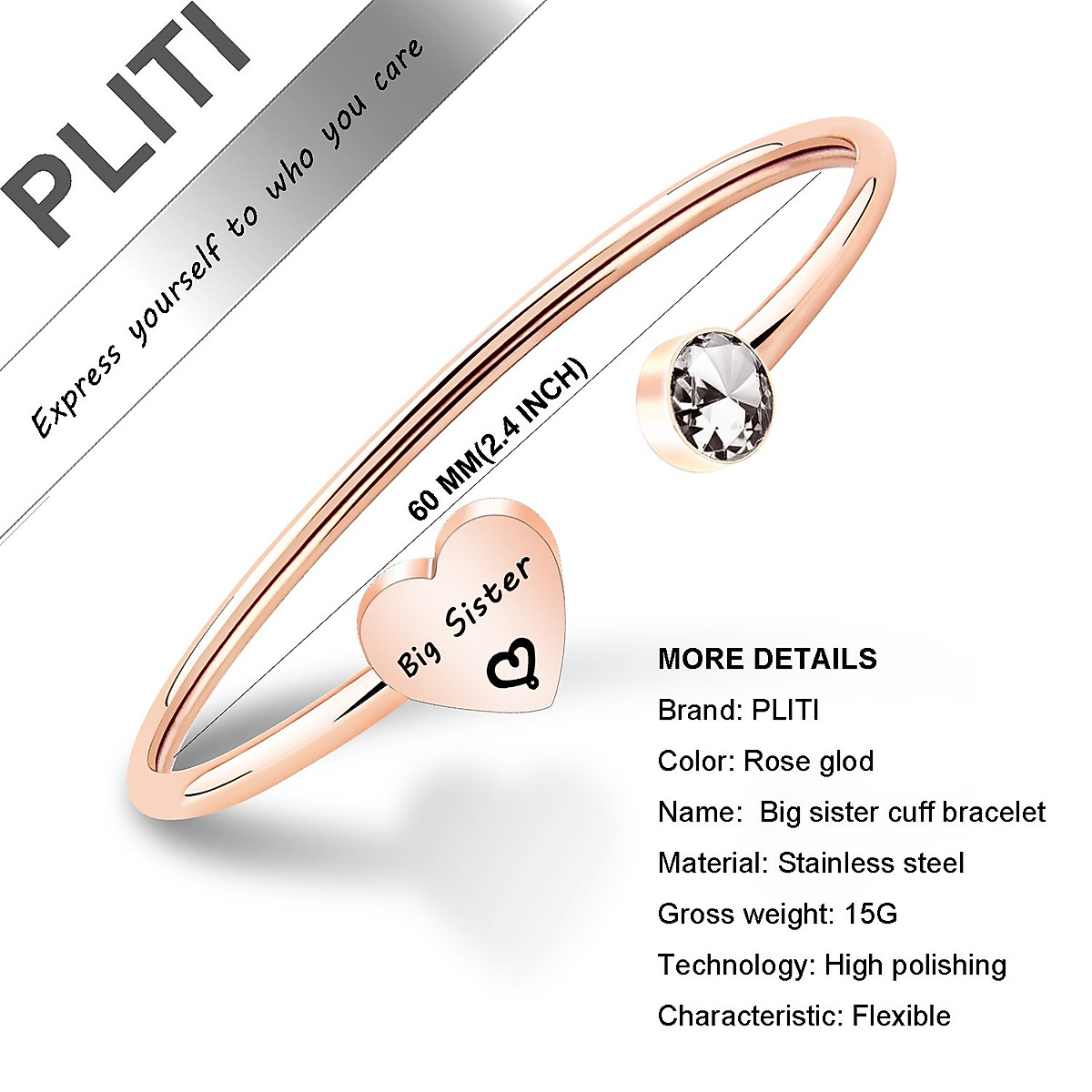 PLITI Big Sis Little Sis gifts Sister Bracelets for 2 Friendship Bracelets (Rose gold 2 Pieces)