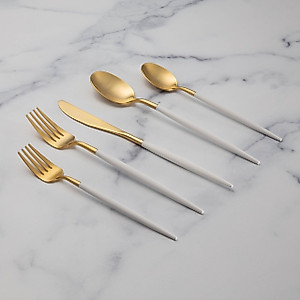 Cambridge 306320Ckg12Ds Mazzy Gold With White-Handle 20-Piece Flatware Set