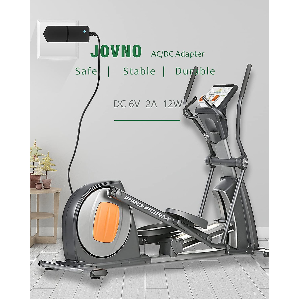 JOVNO 6V 2A DC Power Supply AC/DC Adapter Charger Cord for ProForm Elliptical Smart Strider 480 490 500 600 LE, 390 395 475 510 E, 510 EX, 400 700 Cardio Cross Trainer Exercise Bike, 6.6ft