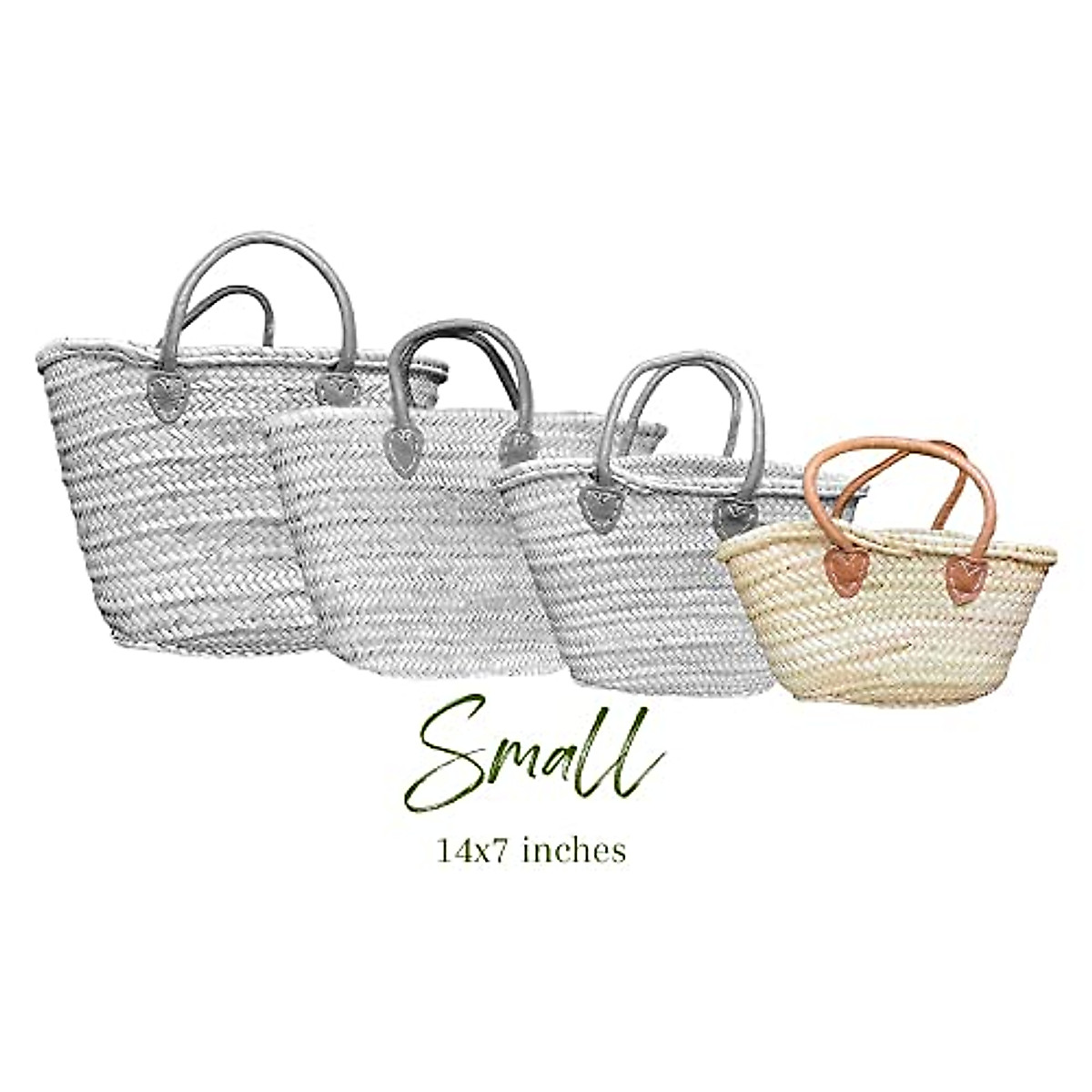 French Market Basket Bag | Handmade Moroccan Seagrass Baskets - Small (14x7) | Wicker Basket for Beach, Laundry, Toy, Blanket, Storage, Baby, or Picnic