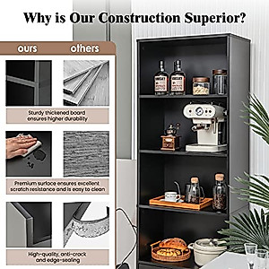 SILKYDRY 74” Tall Bookshelf with 2 Drawers, 4 Tiers Open Storage Shelves, Freestanding Bookcase with Anti-Tip Devices, Wooden Book Organizer Cabinet for Bedroom, Living Room, Home Office (Black)