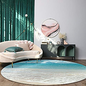 Ocean Themed Area Rug, Blue Sea Water Waves Rugs for Living Room Bedroom Decor Kids Room, Beach Themed Non-Slip Non-Shedding Accent Area Rugs 3ft, Room Decor Aesthetic Carpet Home Decor Washable Rug