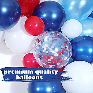 Navy Blue Red White Balloon Garland Kit,139 Pack Navy Red White Confetti Balloon for Boy Blue Birthday Baseball Nautical Theme Party American Flag Party Election Party July 4th Decorations