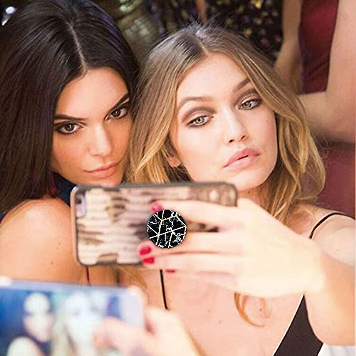 4 Pack Cell Phone Stand，Multi-Function Cellphone Foldable Finger Grip Holder for Smartphone and Tablets - Gold Geometric White Marble Black