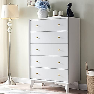 T4TREAM 5 Drawer Dresser for Bedroom, 48" Tall Mid-Century Modern Chest of Drawers, Beveled Profile Design, Wood Drawer Organizer for Bedroom, Living Room, Hallway and Entryway, Solid White