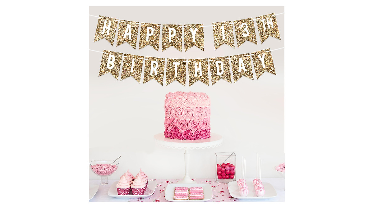 Gold Glitter 13th Birthday Banner - Pre-Strung & Ready