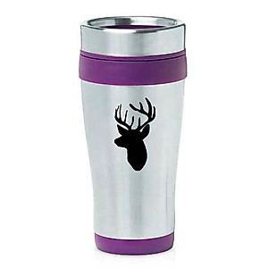 16oz Insulated Stainless Steel Travel Mug Coffee Mug Tumbler Deer Head with Antlers Hunting (Purple)