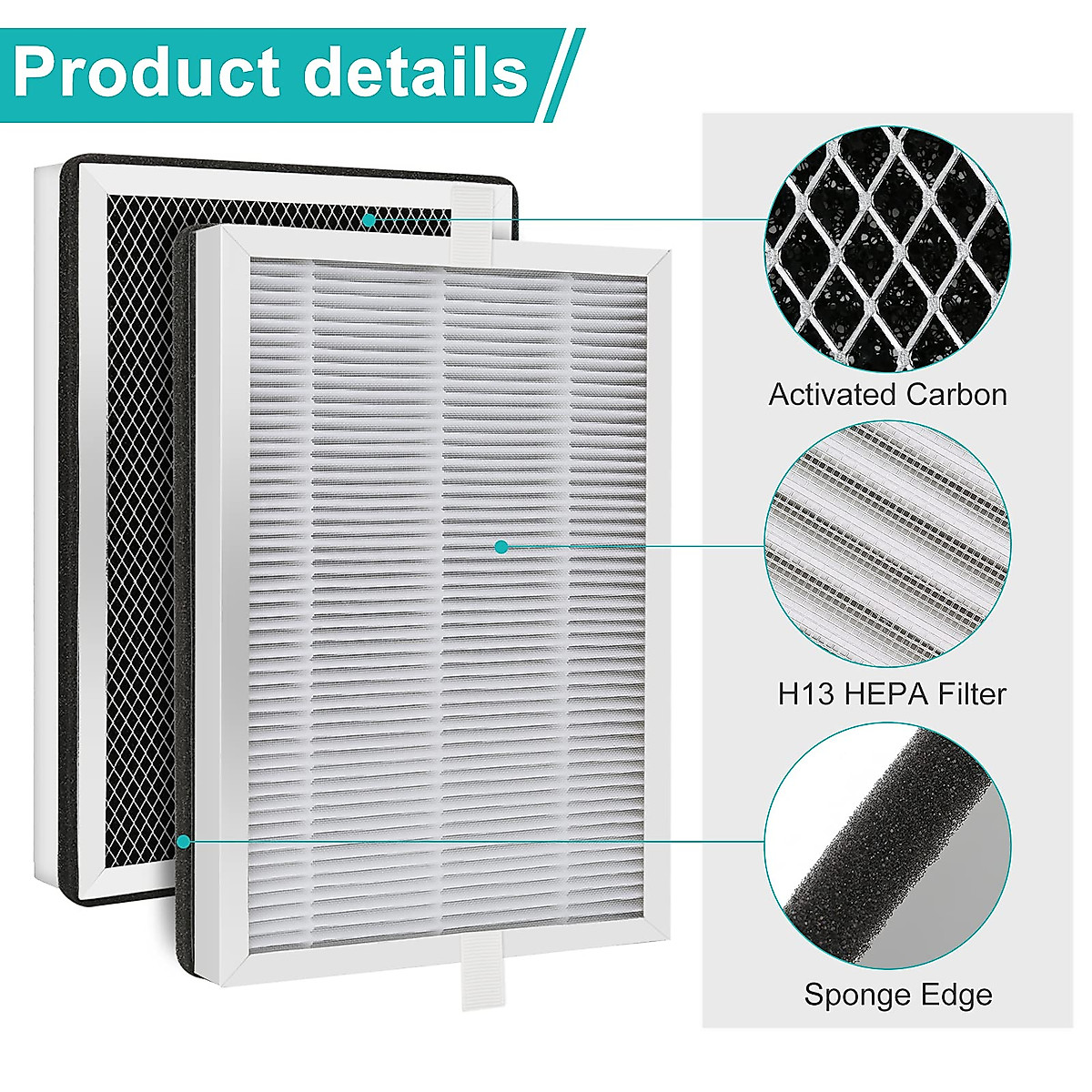 Yweller MA-25 H13 True HEPA Replacement Filter Compatible with MA-25-W1 MA-25-W2 MA-25-B1 MA-25-B2 MA-25-S1 MA-25-S2 MA-25R MA-25R-1 MA-25R-2 4Pack