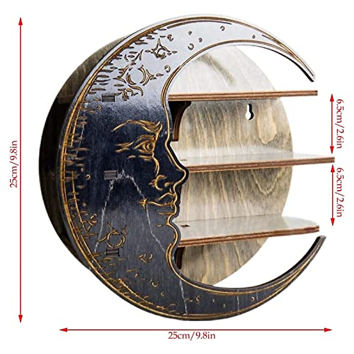 YUDIZWS Glass Shade Wall Mounted Antique Wooden Moon Stand Floating Moon Shelf Mounted Shelf Wall Glass Storage Stand,Black