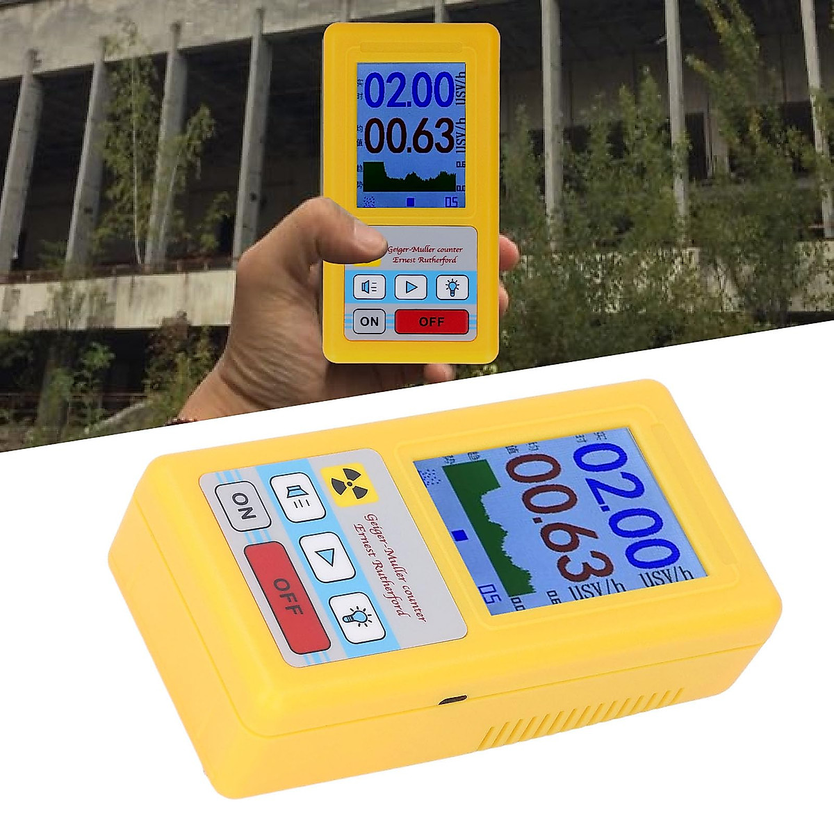 BR 6 Geiger Counter Nuclear Radiation Detector Monitor Dosimeter with LCD Display, Portable Handheld Radiation Monitor Meter for Home Outdoor Industry Laboratories (Yellow)