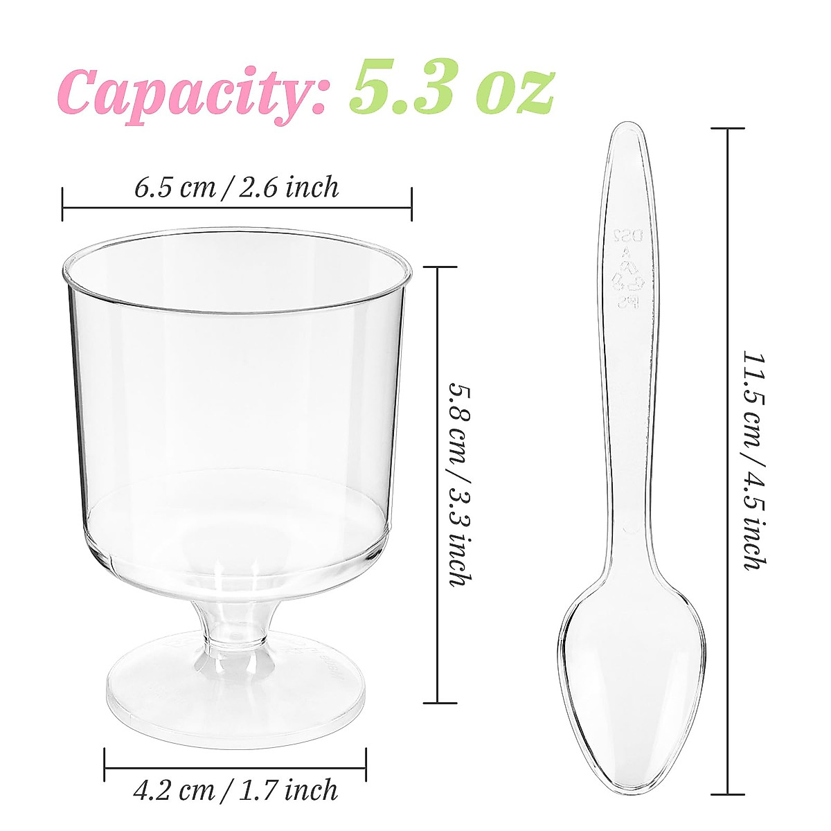 Kucoele 40 Pack 5 OZ Mini Dessert Cups with Spoons, Reusable Plastic Wine Cups Small Clear Party Serving Cups for Parfait Appetizer Pudding MousseTasting