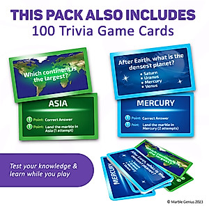 Marble Genius Flying Marbles Expansion Pack - 5 Boards + 100 Trivia Cards Set, Experience The Thrill of Racing, Includes an App with Additional Challenges That is Perfect for Kids, Teens, and Adults