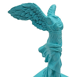 ELFWILL Resin Winged Victory Goddess Statue - The Graceful Greek Art Sculpture of The Warrior Goddess(Blue)