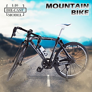 1:10 Scale Die-Cast Alloy Mini Mountain Bike Bicycle Model Toy Desktop Decoration Crafts for Cycling Lovers Bike Racers Athletes Children Boys and Girls (Black)