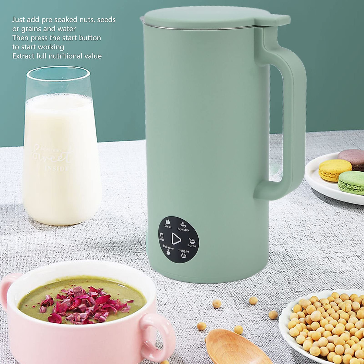 Soybean Milk Machine Small Household Soymilk Maker 110V Portable Automatic Blender Fruit Wall Breaker Blender Kitchen Mini Soybean Milk Maker Soy Milk Maker Machine (110V Matcha Green [US Plug])