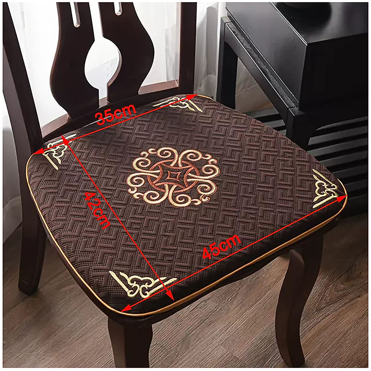 Dining Chair Cushions, Elegant Embroidery Seat Cushion for Kitchen Chairs Pads Stool Mat Indoor Outdoor Non-Slip Chair Pads with Tie and Zipper, Washable, 45x42cm,Green,Pack of 4