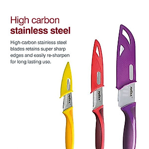 Zyliss 3 Piece Mini Santoku Knife Set with Sheath Covers, Stainless Steel/Pur...