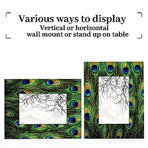 Peacock Feather 8x10 Picture Frame, Peacock Feather Wooden Photo Frame for Wall Mounting or Tabletop Living Room Bedroom Home Decor