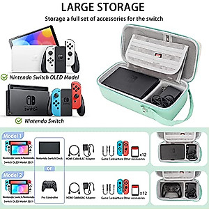 Green Cat Paw Carrying Storage Case for Nintendo Switch/Switch OLED Model, Portable Travel All Protective Hard Messenger Bag Soft Lining for Switch Console, Pro Controller, Accessories.