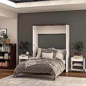 Bestar Lumina Full Murphy Bed with Desk, Sleeping Arrangement for Guest Room and Home Office, White Chocolate