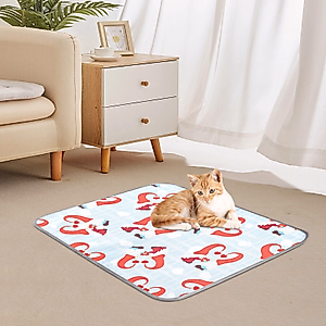 Washable Dog Cooling Mat Plaid Gnome Summer Cats Sleeping Mat Square Stripeson Blue Dog Bed Mats 23.6 * 38.6inch Pet Ice Silk Sleep Kennel Pad Animal Sleep Bed for Home Outdoor Travel