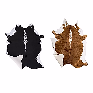 AROGAN Premium Faux Cowhide Rug 4.6 x 5.2 Feet(2 Pack), Durable and Large Size Cow Print Rugs, Suitable for Bedroom Living Room Western Decor, Black Cow Rug and White Cowhide, 2 Item Bundle