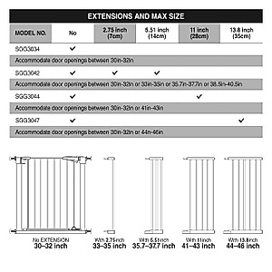 Walk Thru Baby Gate,Auto-Close Safety Pet Gate Metal Expandable Dog Gate with Pressure Mount for Stairs,Doorways,Banister (47" Wide(Include 13.8" Extension, White)
