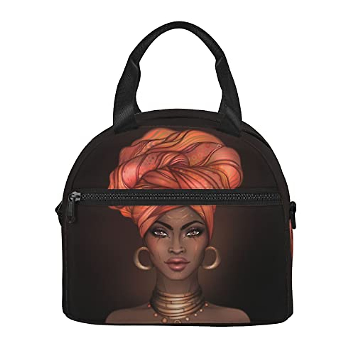 African American Black Woman Lunch Bag Reusable Insulated Lunch Tote Bag Lunchbox Container With Adjustable Shoulder Strap For Office Work School Picnic Travel