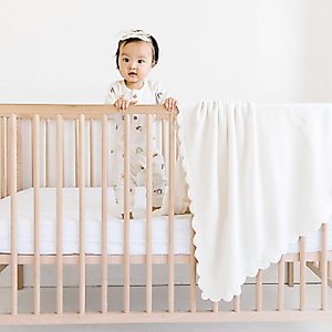 Makemake Organics Organic Baby Blanket GOTS Certified Organic Cotton Baby Blanket Newborn Modern Knit Blanket Breathable Unisex Boy Girl Stroller Blanket (30x40, Ivory)
