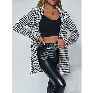 Floerns Women's Casual Work Office Open Front Striped Blazer Black White Houndstooth XL
