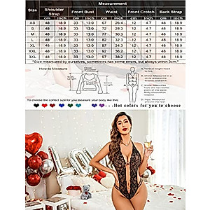 Avidlove Lingerie for Women Halter Lace Bodysuit Teddy V Neck Babydoll Sexy Sleepwear Black Large