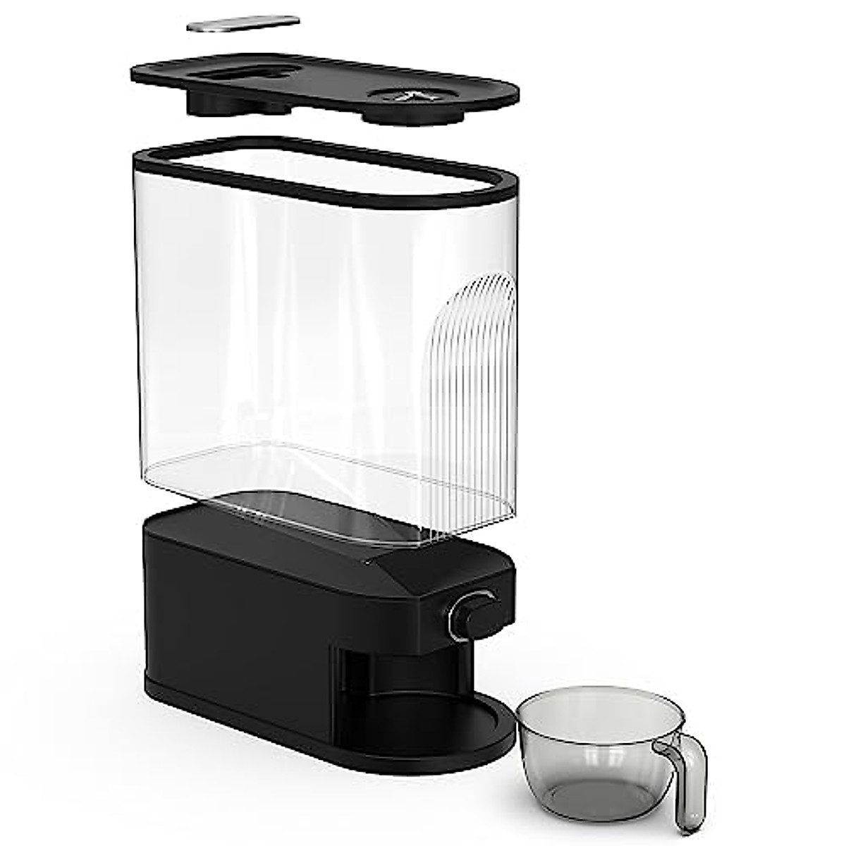 Retail Blade - 25lb Black Rice Dispenser, Measuring Cup & Sponge. Airtight Grain, Bean & Rice Container. NEW Clear Black Design. Easy To Use Grain Dispensing Storage Container For Kitchen