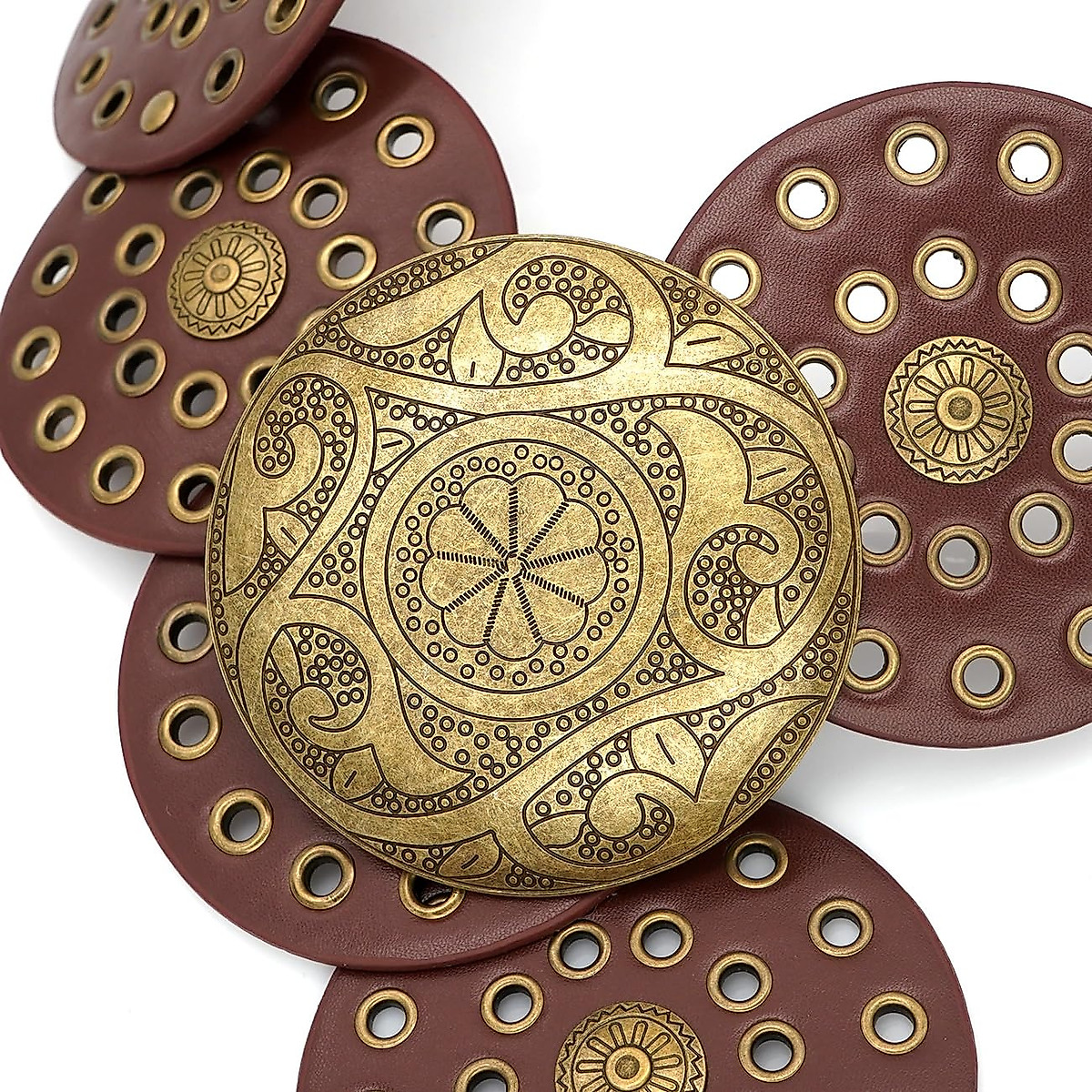 WULIQIUQIU Wide Disc Belt for Women Boho Concho Leather Belts Vintage Western Waist Belt 115CM Brown