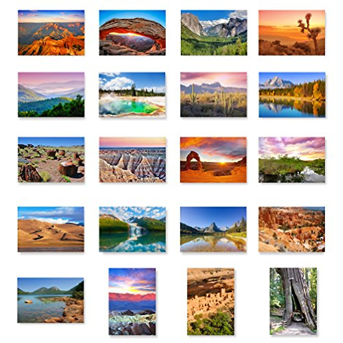 US NATIONAL PARKS postcard set of 20. Post card variety pack depicting American national parks postcards. Made in USA.