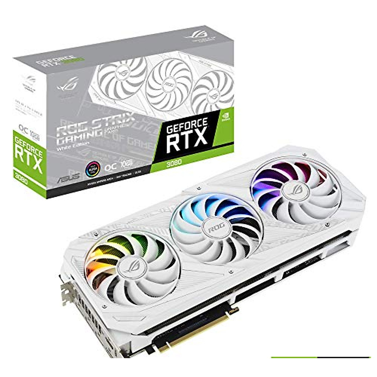 ASUS ROG STRIX NVIDIA GeForce RTX™ 3080 White OC Edition Gaming Graphics Card (PCIe 4.0, 10GB GDDR6X, HDMI 2.1, DisplayPort 1.4a, White color scheme, Axial-tech Fan Design, 2.9-slot, Super Alloy Power