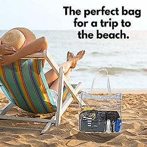 T&V Clear Bags for Women - Transparent PVC Tote Bag - Fashion Purse for Work, Shopping, Travel, Beach Stadium Festival Plastic Handbag with Button Closure - See Through Shoulder Bag for Women, Teens, White