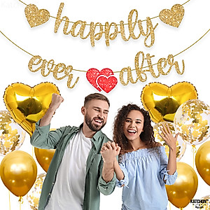 KatchOn, Gold Happily Ever After Banner - 10 Feet | Glitter Happily Ever After Sign for Bridal Shower Decorations | Wedding Shower Decorations | Wedding Decorations for Home Party, Engagement Party