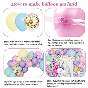 Unicorn Balloons Arch Garland Kit, 146Pcs Rainbow 40" Unicorn Balloon Pastel Pink Purple Blue Confetti Balloons Happy Birthday Banner for Ice Cream Baby Shower Unicorn Birthday Party Decorations