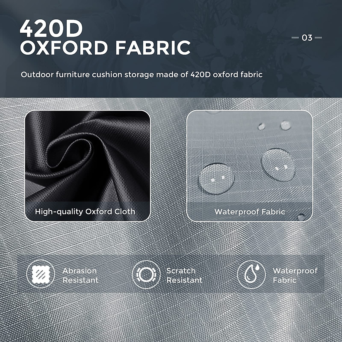 boyspringg Outdoor Cushion Storage Bag, 420D Waterproof Fabric, Outdoor Cushion Storage, 32'' x 32'' x 24'', Patio Cushion Storage Bag for Outdoor Furniture, Cushion, Pillow etc.（Grey）