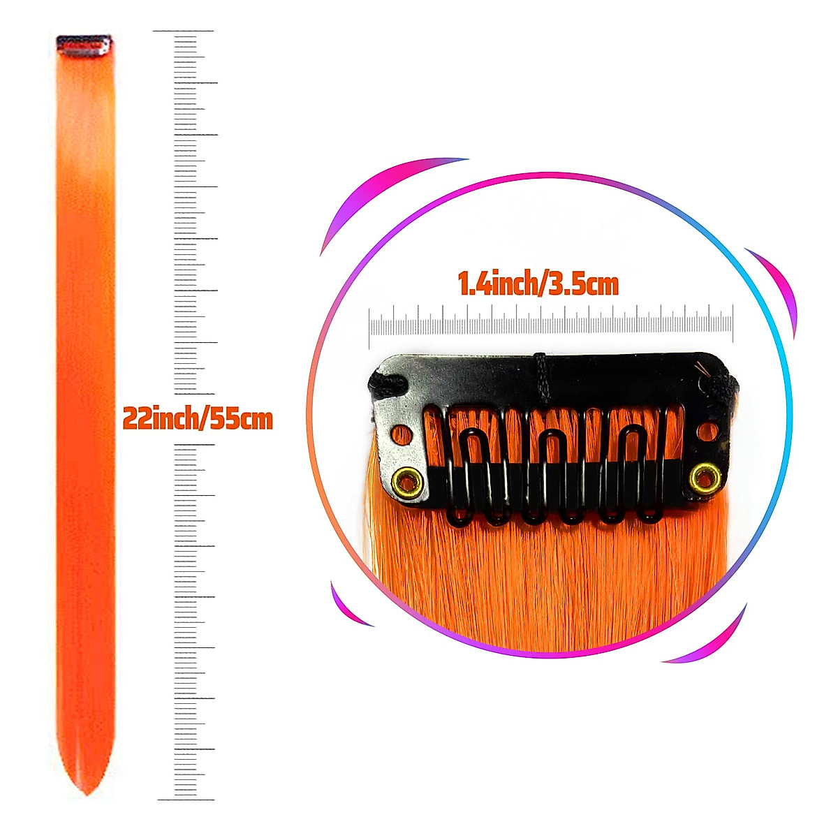 MEckily 22 inch Colored Hair Extensions Party Highlights, Straight Hairpiece Clip in Synthetic Hair Extensions for Kids Girls (10PCS-Orange)