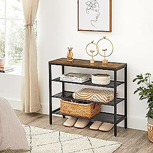 VASAGLE 4-Tier Shoe Rack, Freestanding Storage Organizer, Mesh Shelves, Space-Saving in the Entryway, Industrial, Rustic Brown + Black